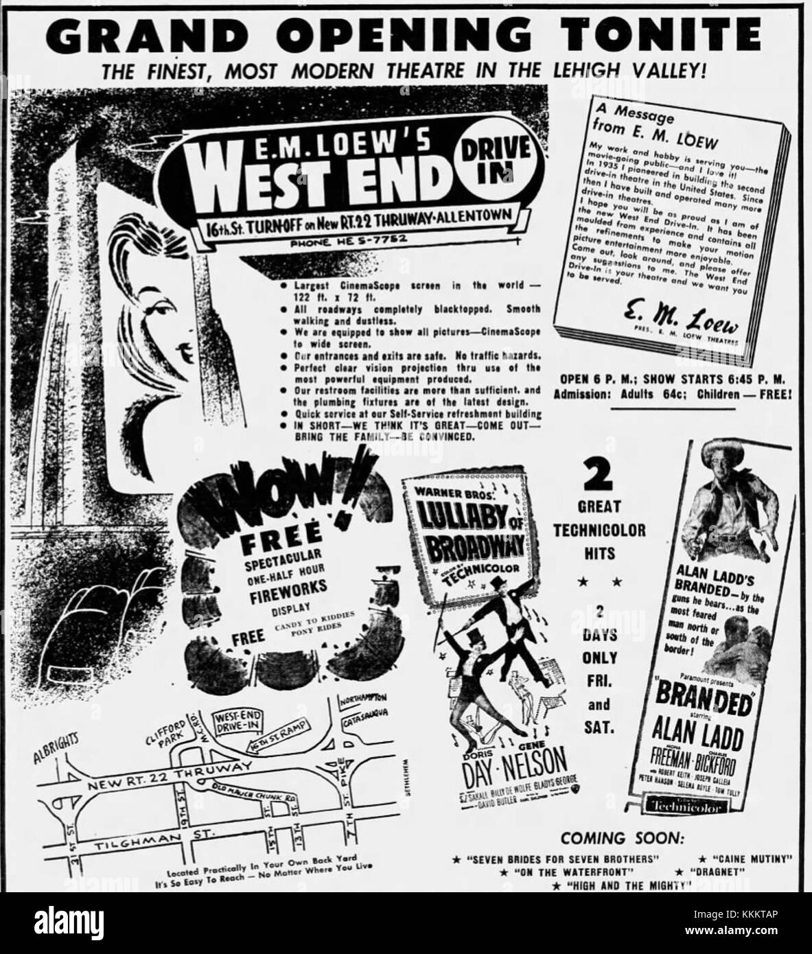 The 1954 advertisement for the opening of the West End Drive-In in ...