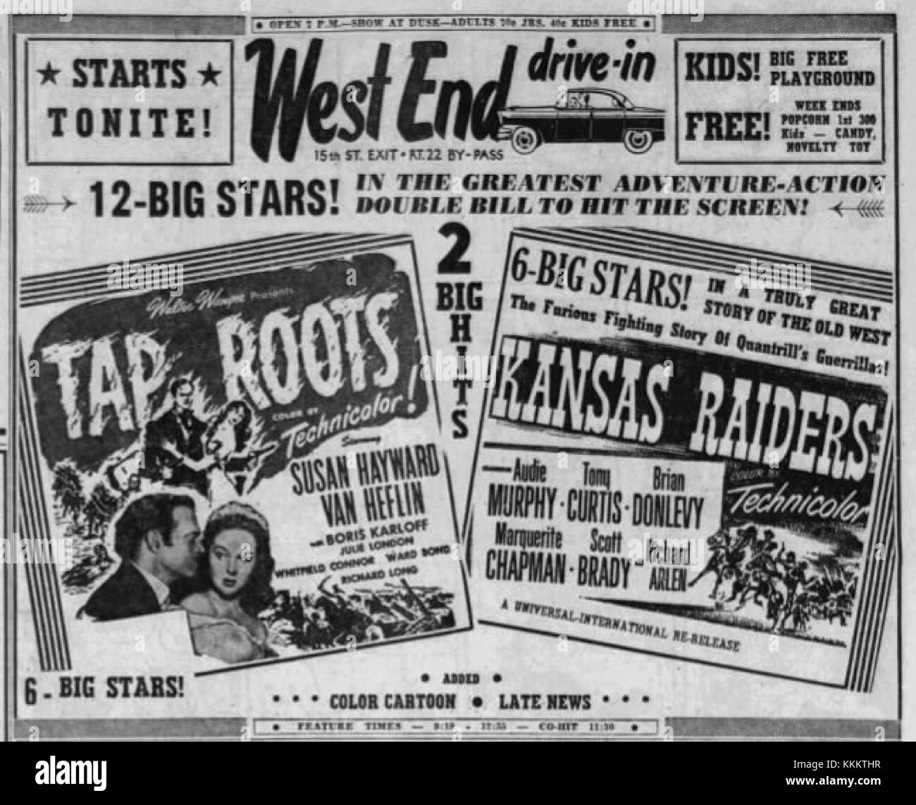 A vintage advertisement from 1956 for the West End Drive-In theater in ...