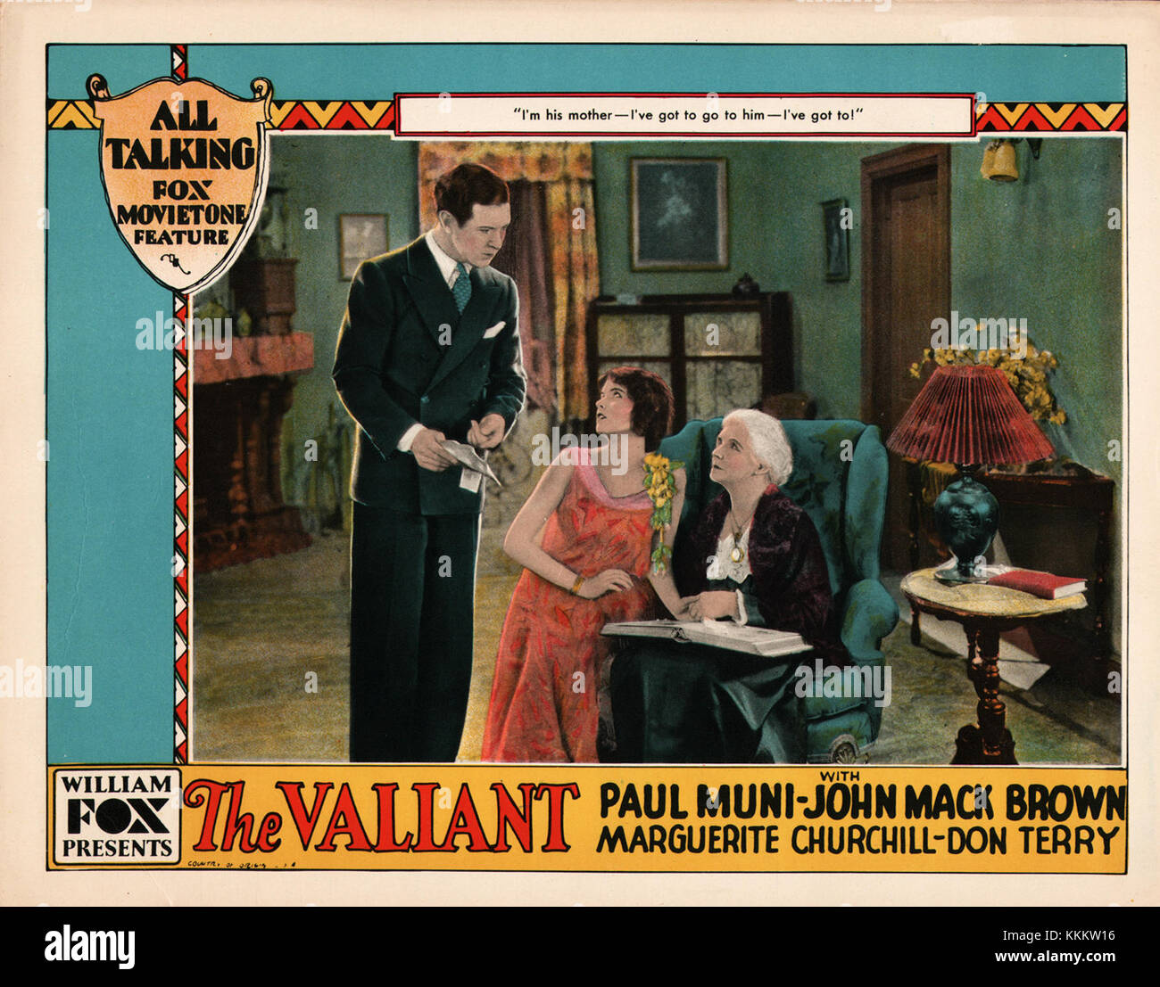A lobby card from the 1950 film *Valiant*, featuring a prominent scene from the movie ...