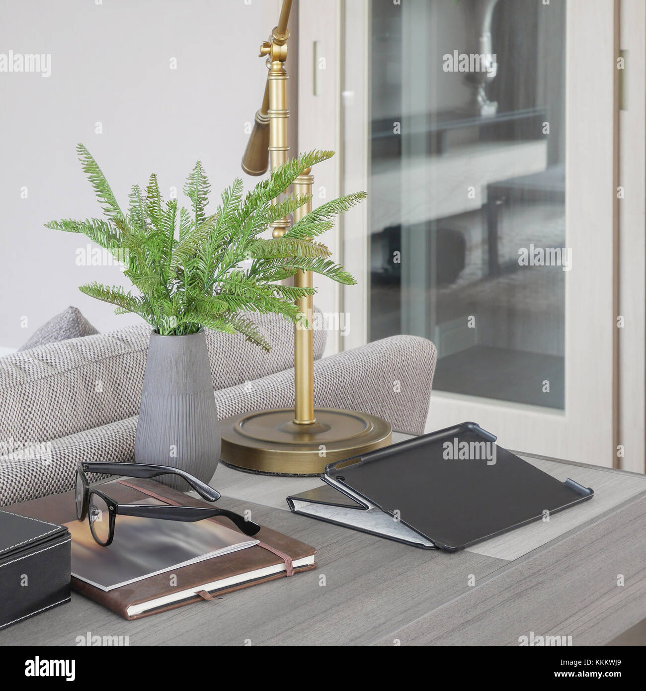 wooden top working table in the living room Stock Photo - Alamy