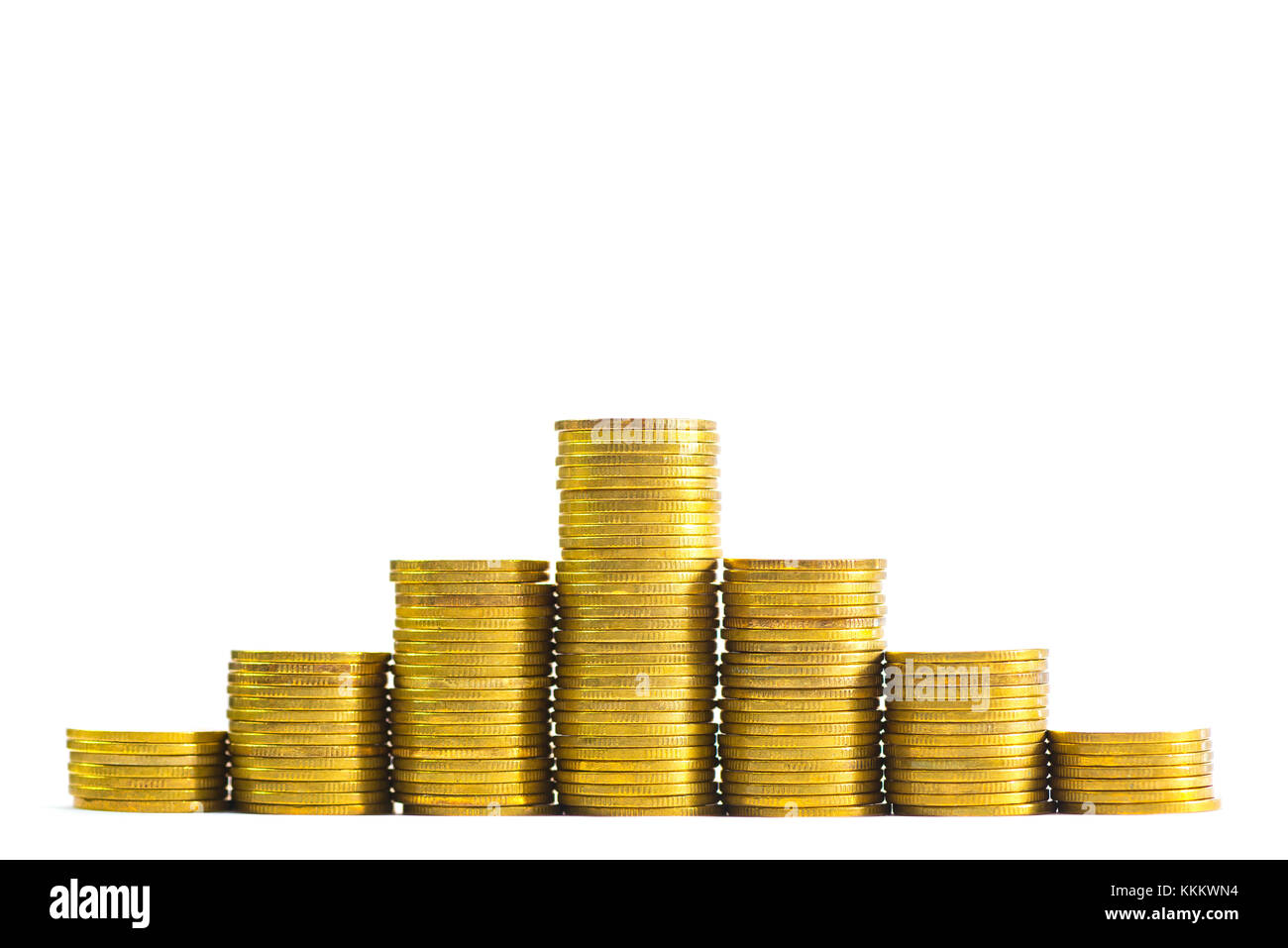 Savings, increasing columns of gold coins, piles of gold coins arranged ...