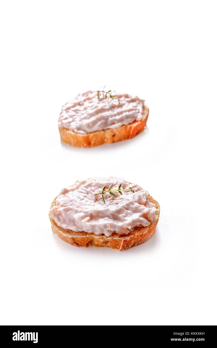 slices of bread with fish spread isolated on white background Stock ...