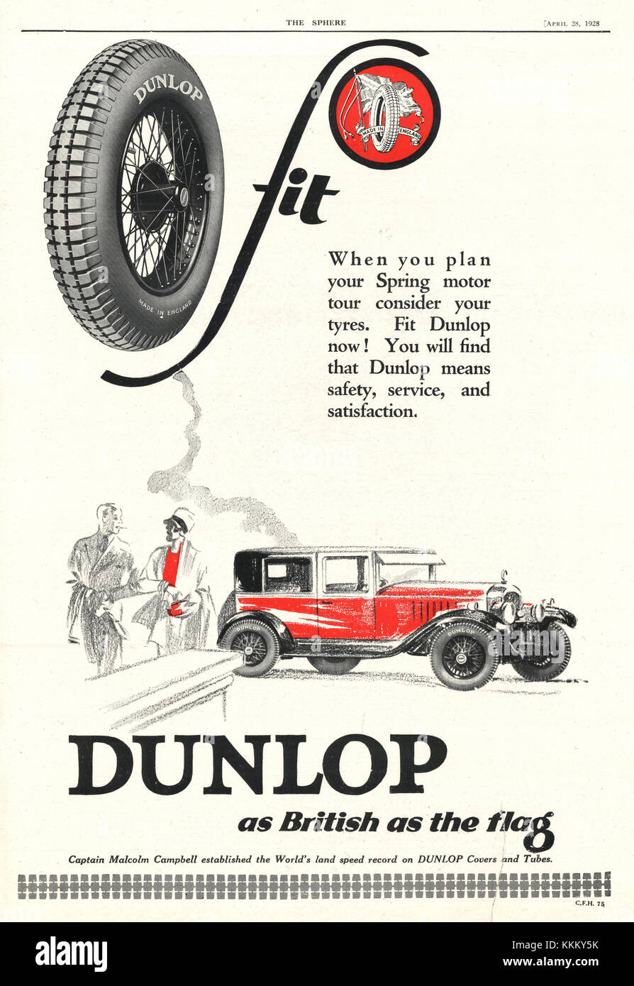 1928 UK Magazine Dunlop Tyres Advert Stock Photo - Alamy