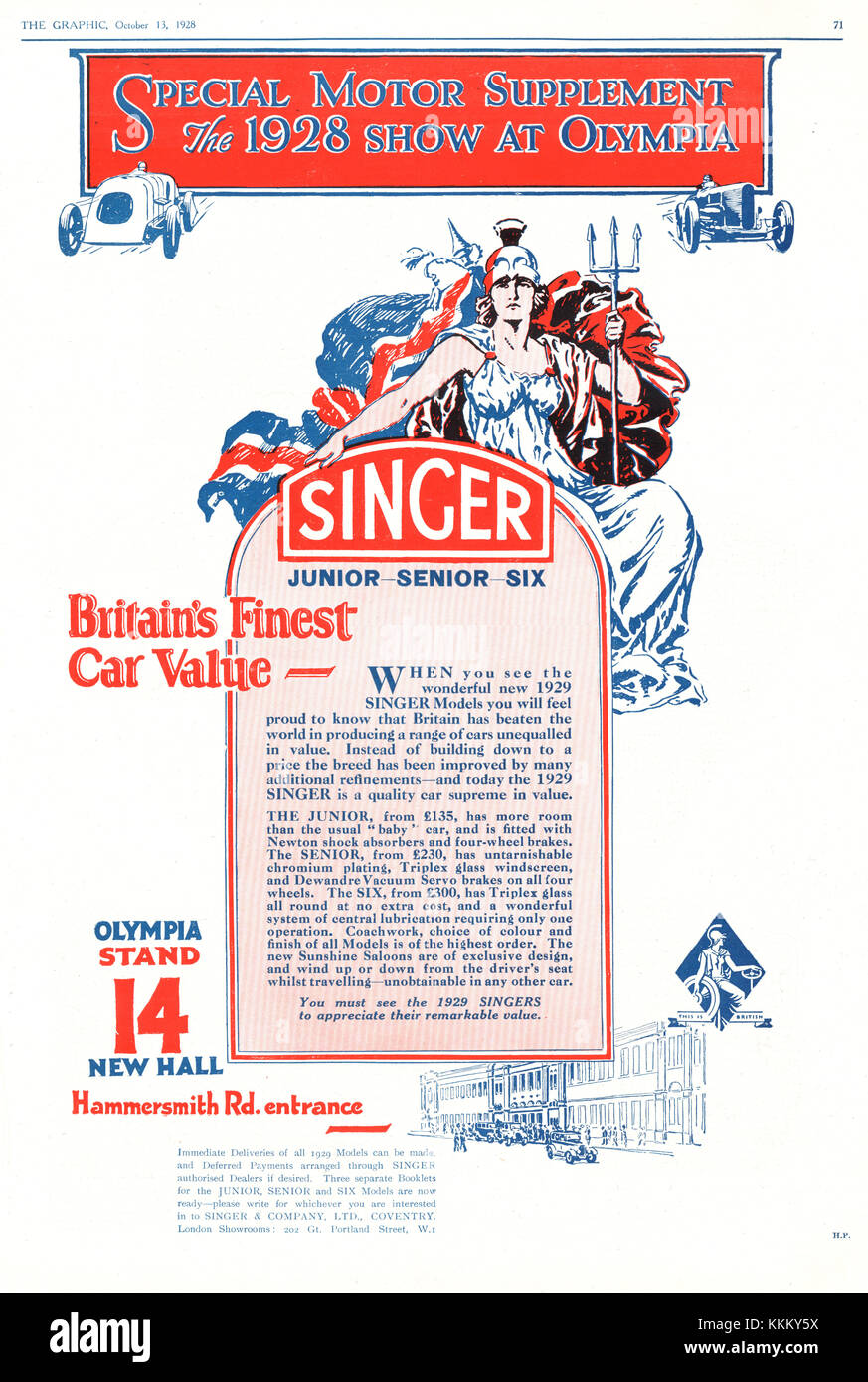 1928 UK Magazine Singer Car Advert Stock Photo - Alamy