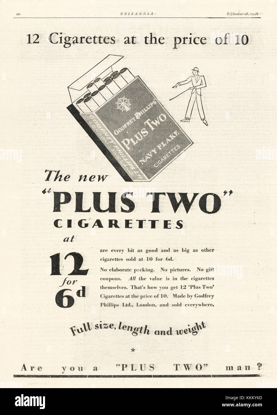1928 UK Magazine Plus 2 Cigarette Advert Stock Photo - Alamy