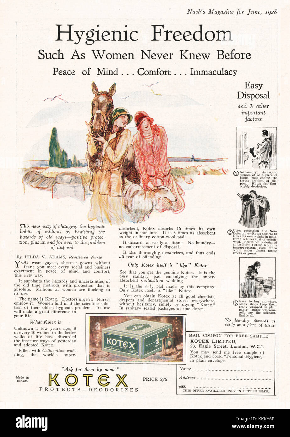 1928 UK Magazine Kotex Sanitary Napkins Advert Stock Photo - Alamy