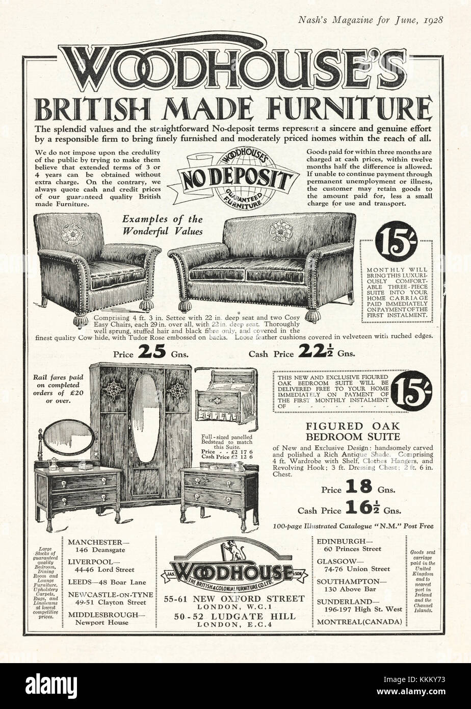 1928 UK Magazine Advert Woodhouse's Furniture Stock Photo - Alamy