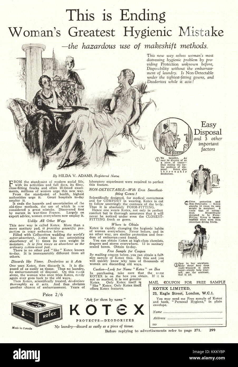 1927 UK Magazine Kotex Sanitary Napkins Advert Stock Photo - Alamy