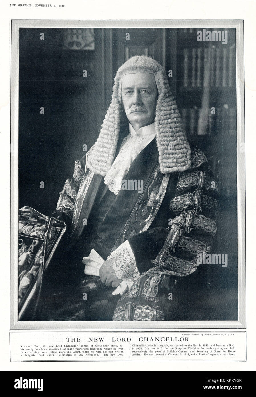 1922 UK Magazine George Cave Lord Chancellor Advert Stock Photo - Alamy