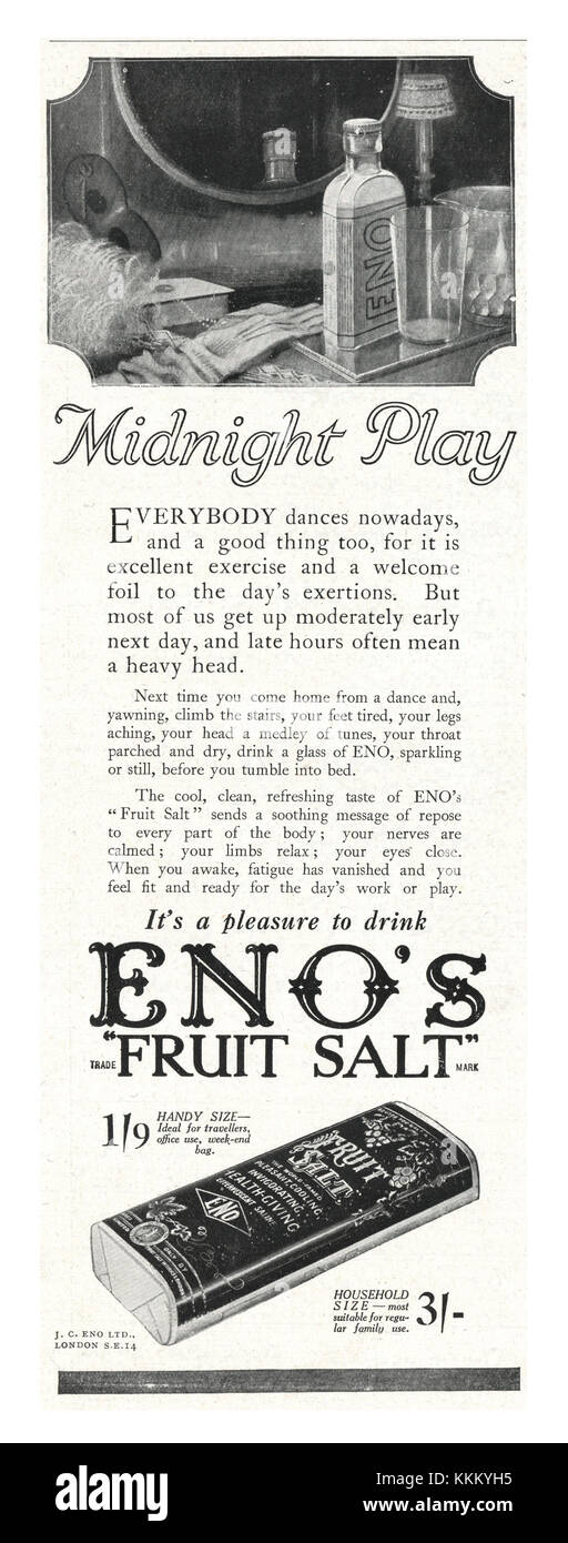 1922 UK Magazine Eno's Fruit Salt Advert Advert Stock Photo - Alamy