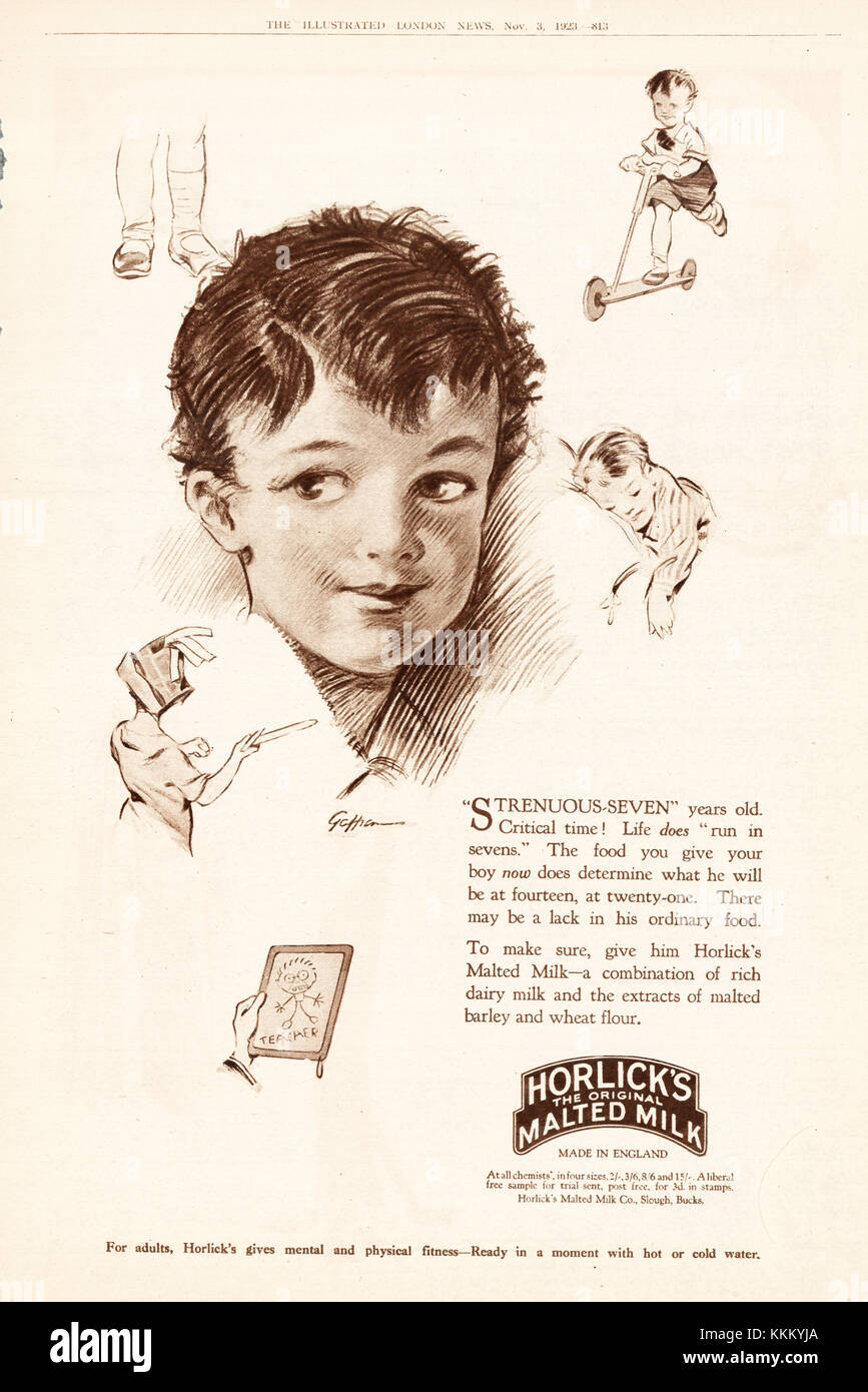 1923 UK Magazine Horlicks Advert Stock Photo - Alamy