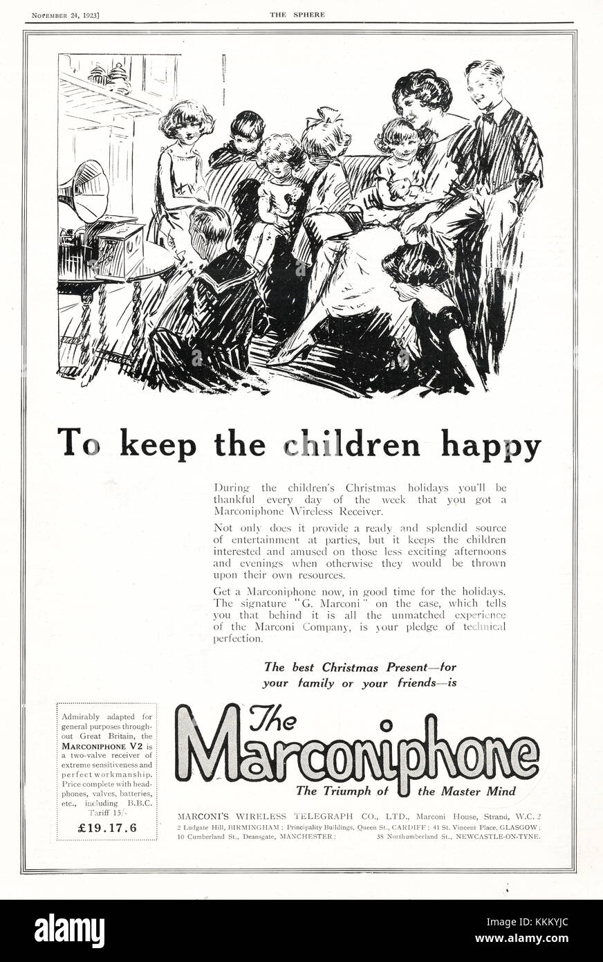 1923 UK Magazine Marconiphone Portable Receiver Advert Stock Photo - Alamy
