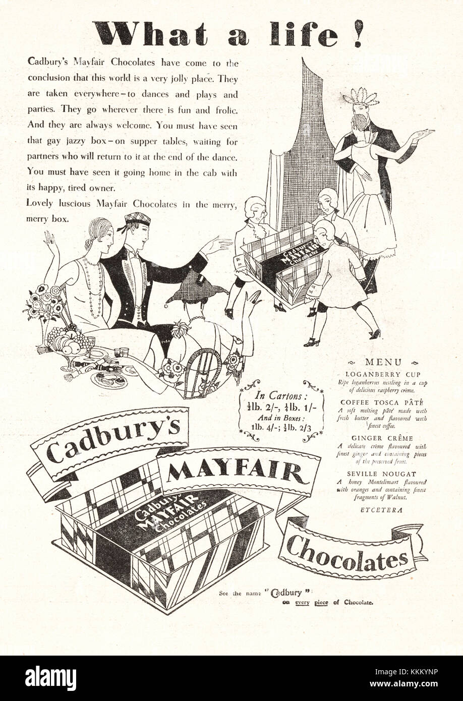1927 UK Magazine Cadburys Mayfair Chocolate Advert Stock Photo - Alamy