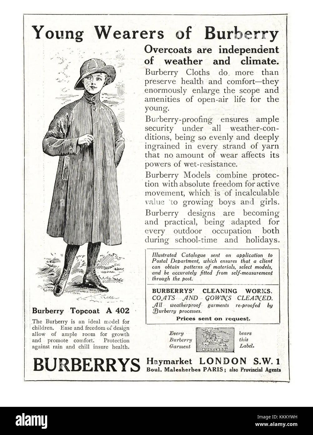 1919 UK Magazine Burberrys Weatherproof Advert Stock Photo - Alamy