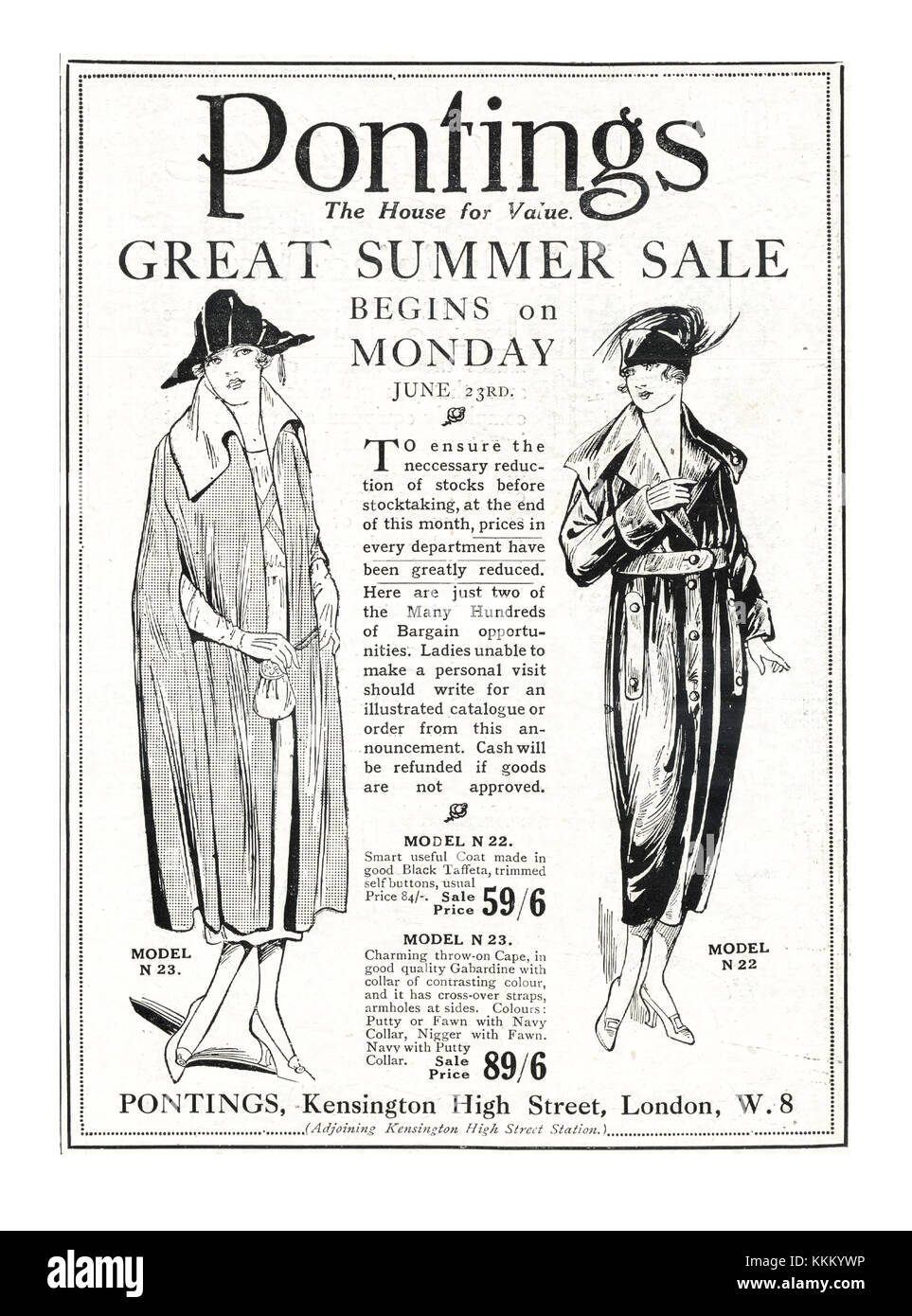 1919 UK Magazine Pontings Fashions Advert Stock Photo - Alamy