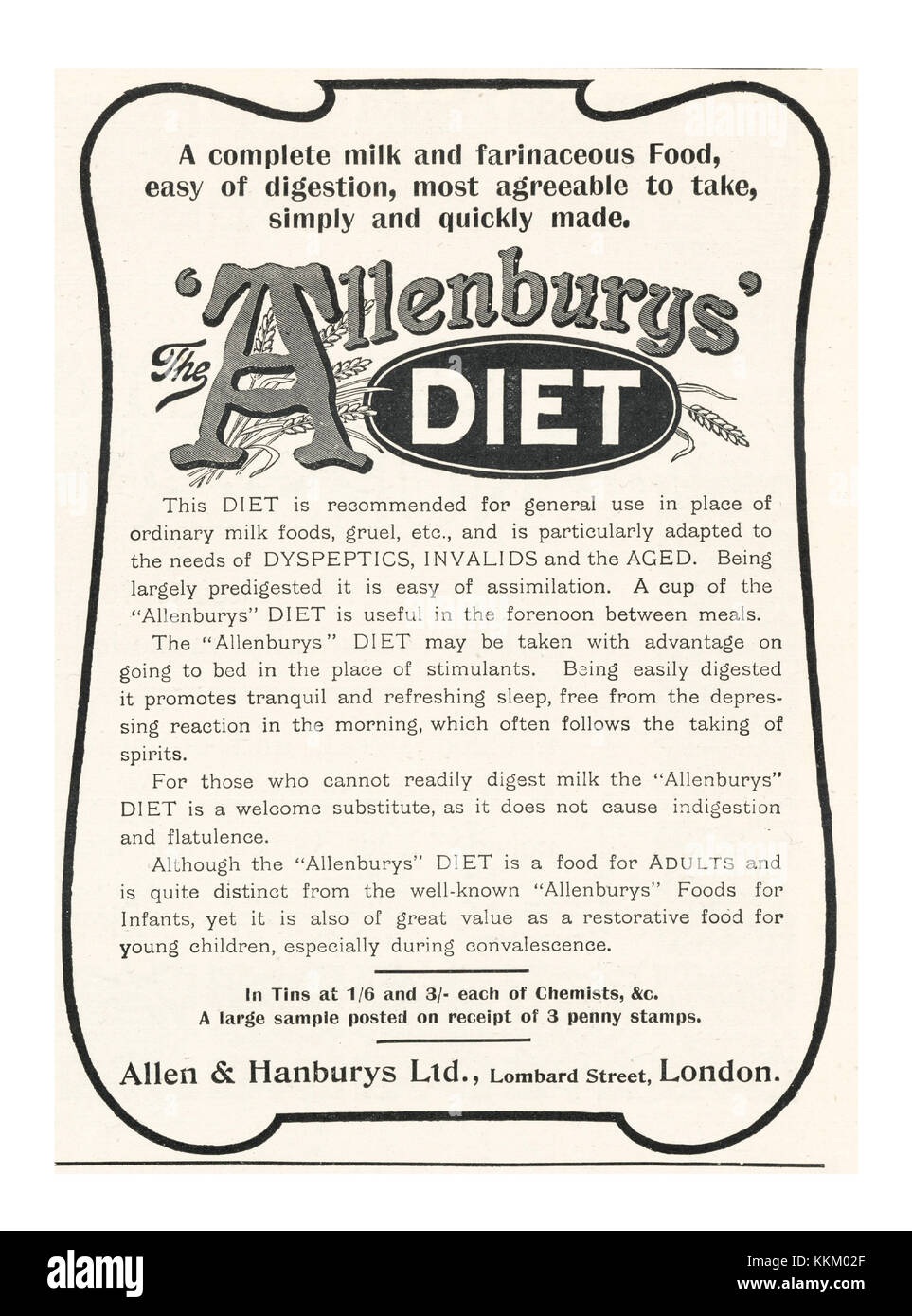 1905 UK Magazine Allenburys Diet Food Advert Stock Photo - Alamy