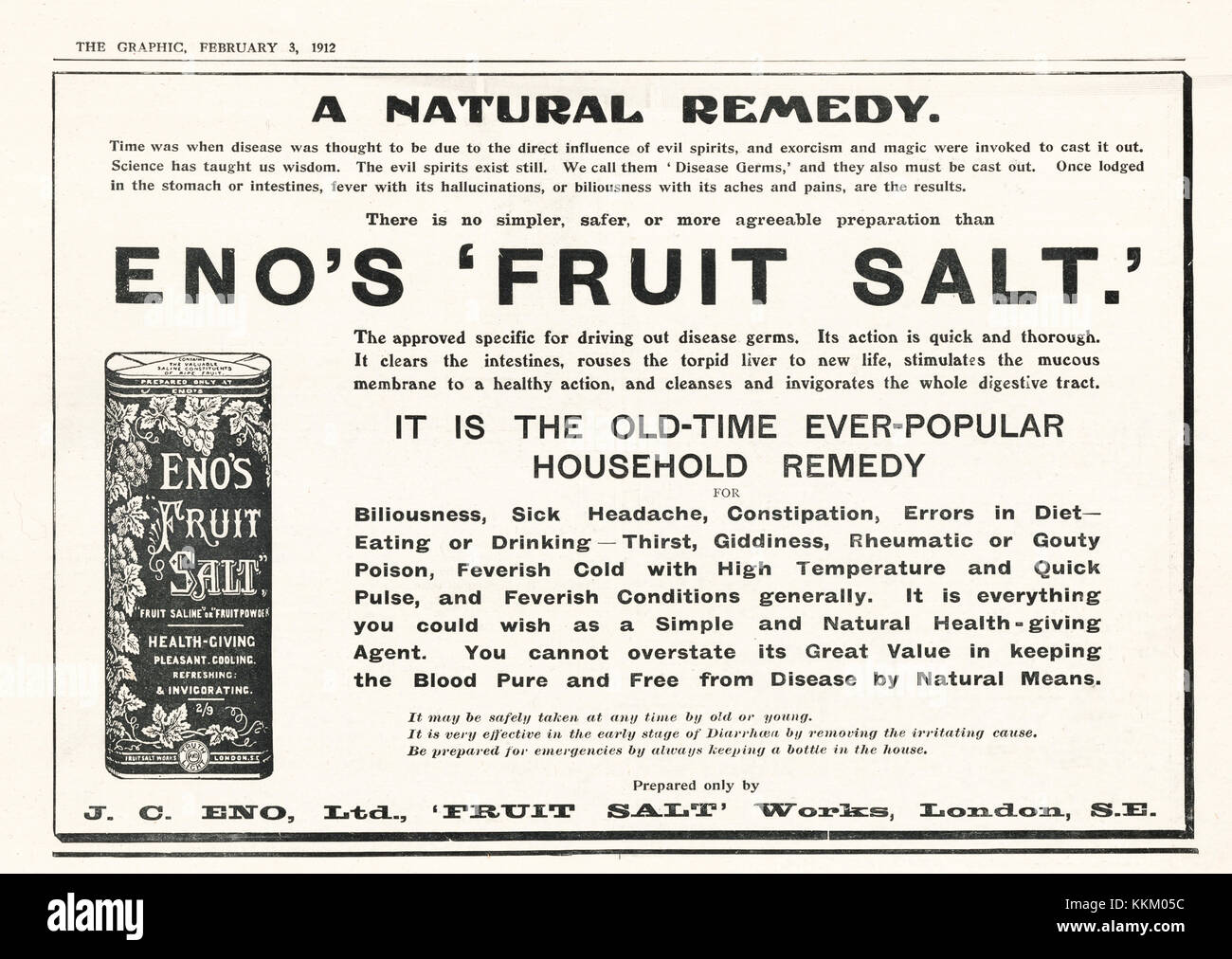 1912 UK Magazine Eno's Fruit Salt Advert Advert Stock Photo - Alamy