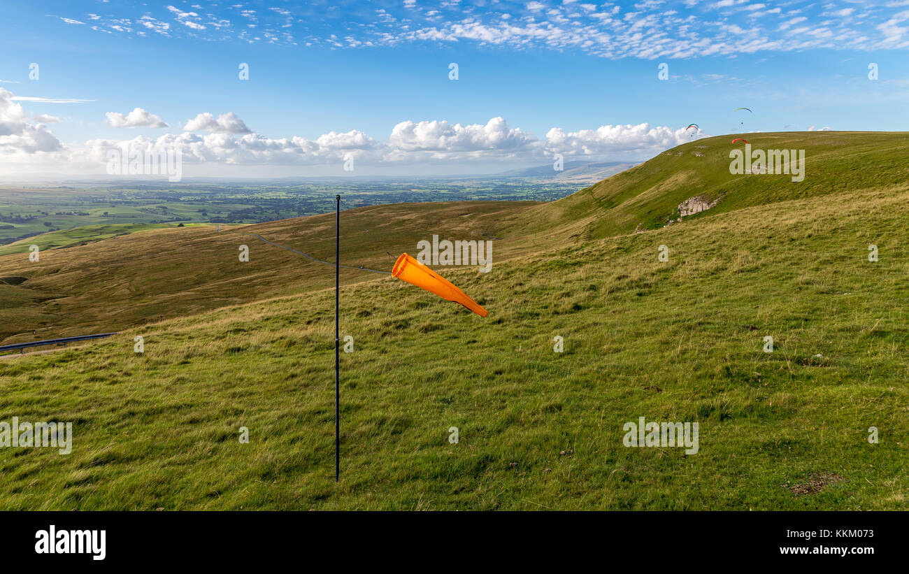 Paragliding at the Nine Standards Rigg, Cumbria, UK, seen from the ...