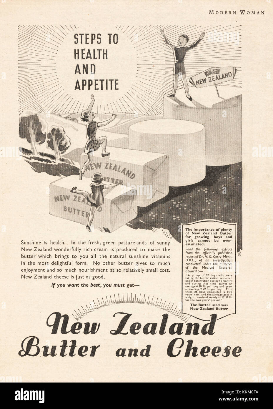 1935 UK Magazine Zealand Butter & Cheese Advert Stock Photo - Alamy