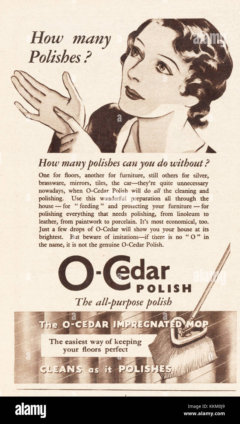 1935 UK Magazine O-Cedar Polish Advert Stock Photo - Alamy