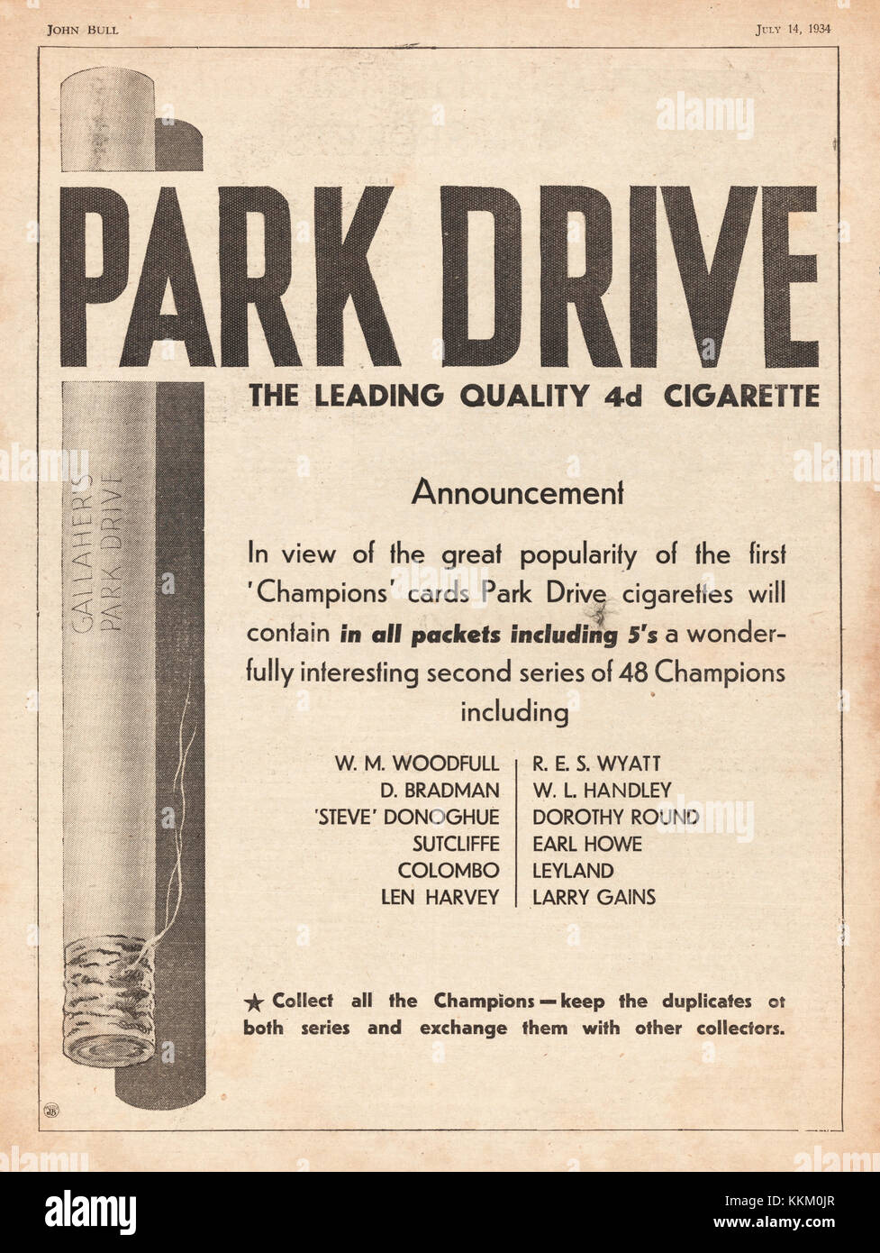 1934 UK Magazine Park Drive Cigarette Advert Stock Photo - Alamy
