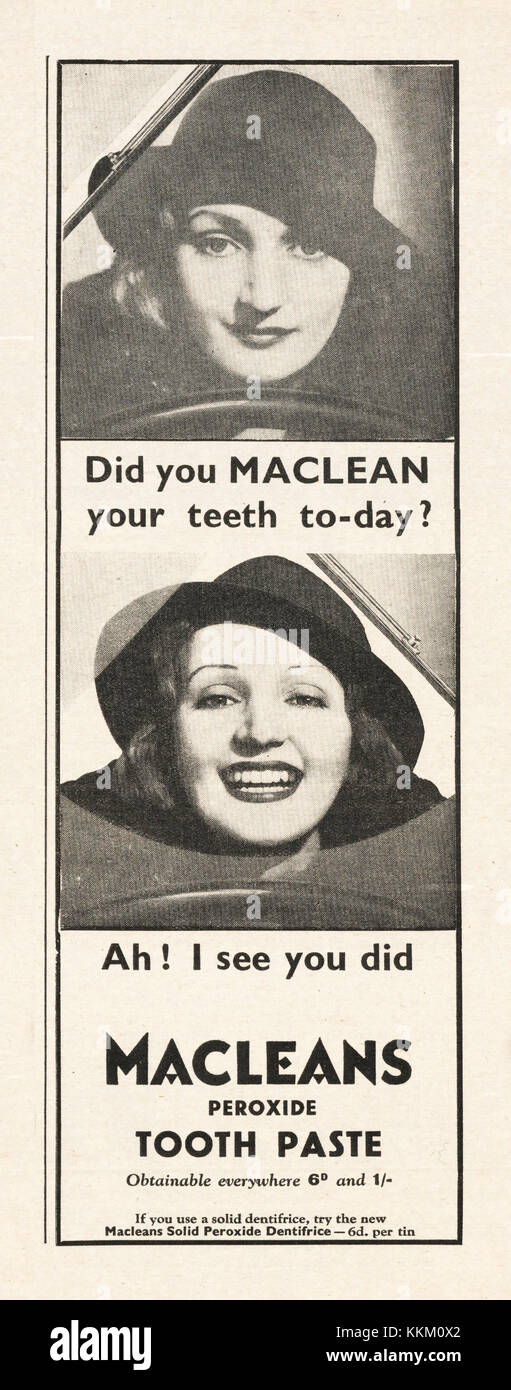 1935 UK Magazine Macleans Toothpaste Advert Stock Photo - Alamy