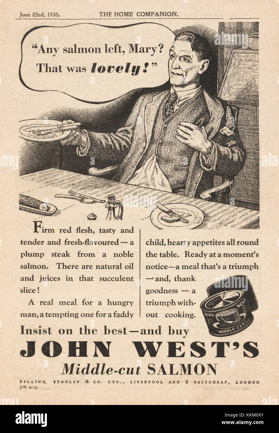 1935 UK Magazine John West's Salmon Advert Stock Photo - Alamy