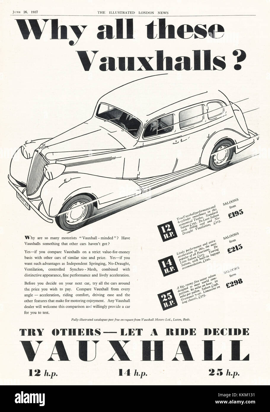 1937 UK Magazine Vauxhall Car Advert Stock Photo - Alamy