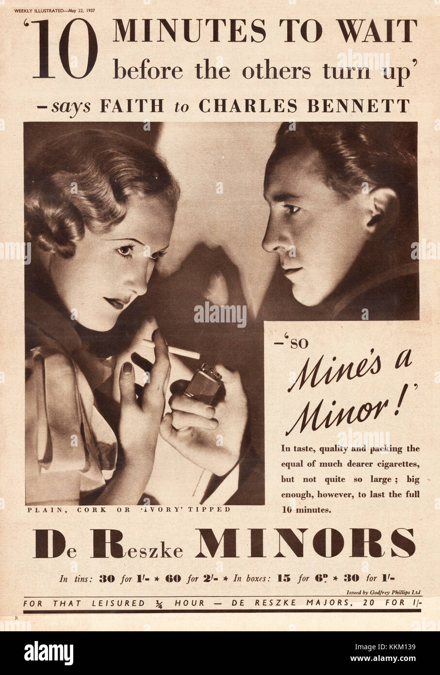 1937 UK Magazine De Reszke Minor Cigarette Advert Stock Photo - Alamy