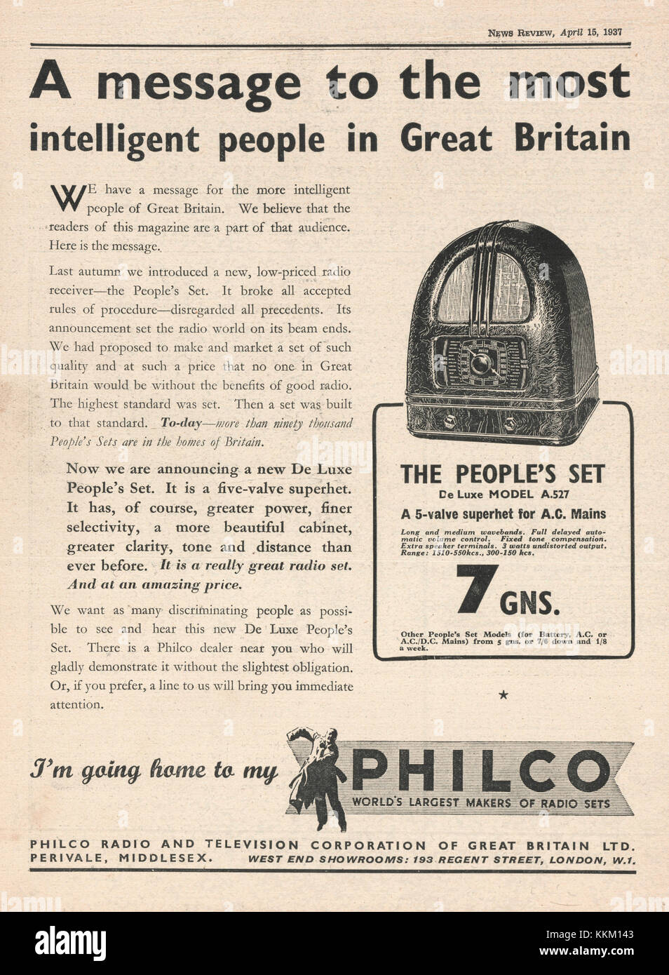 1937 UK Magazine Philco Car Radio Advert Stock Photo - Alamy