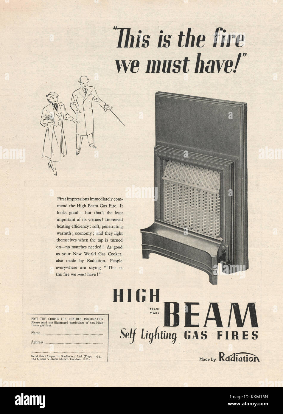 1937 UK Magazine High Beam Gas Fires Advert Stock Photo - Alamy