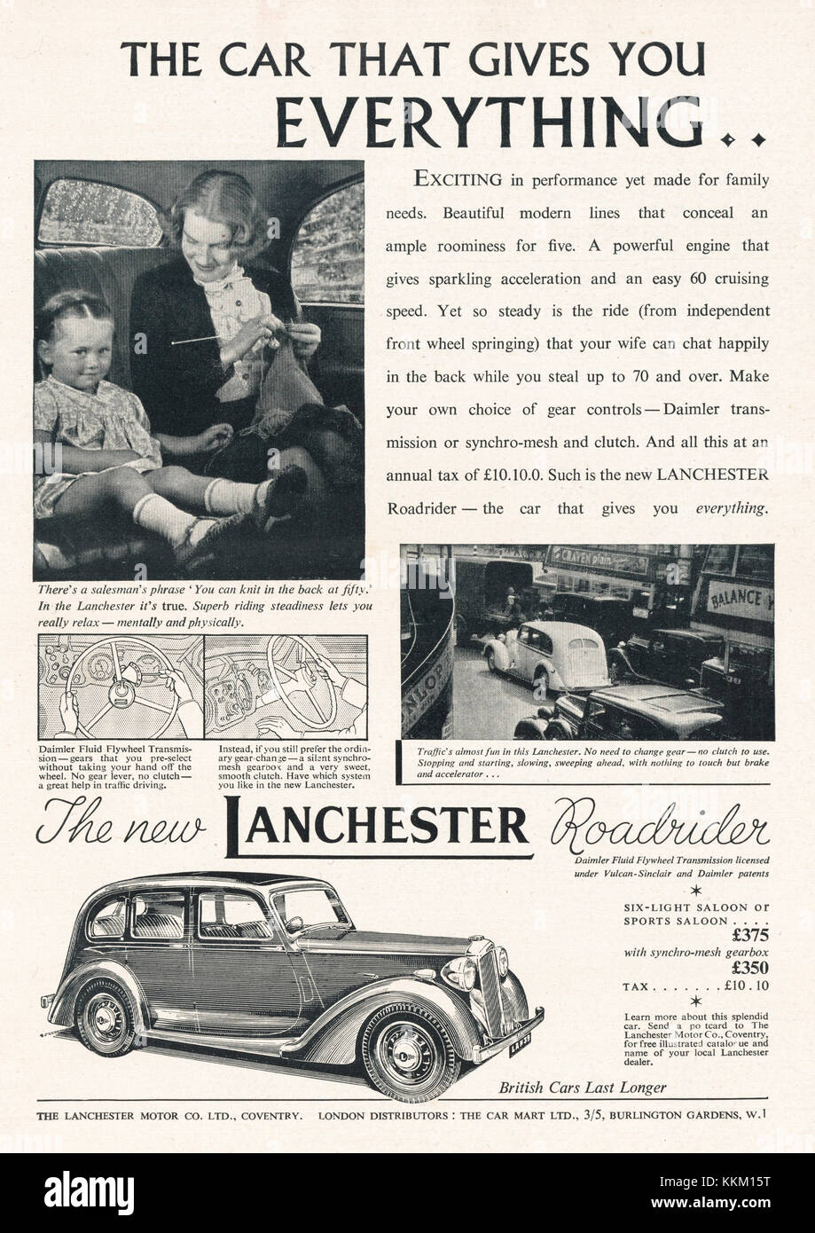 1937 UK Magazine Lanchester Car Advert Stock Photo - Alamy