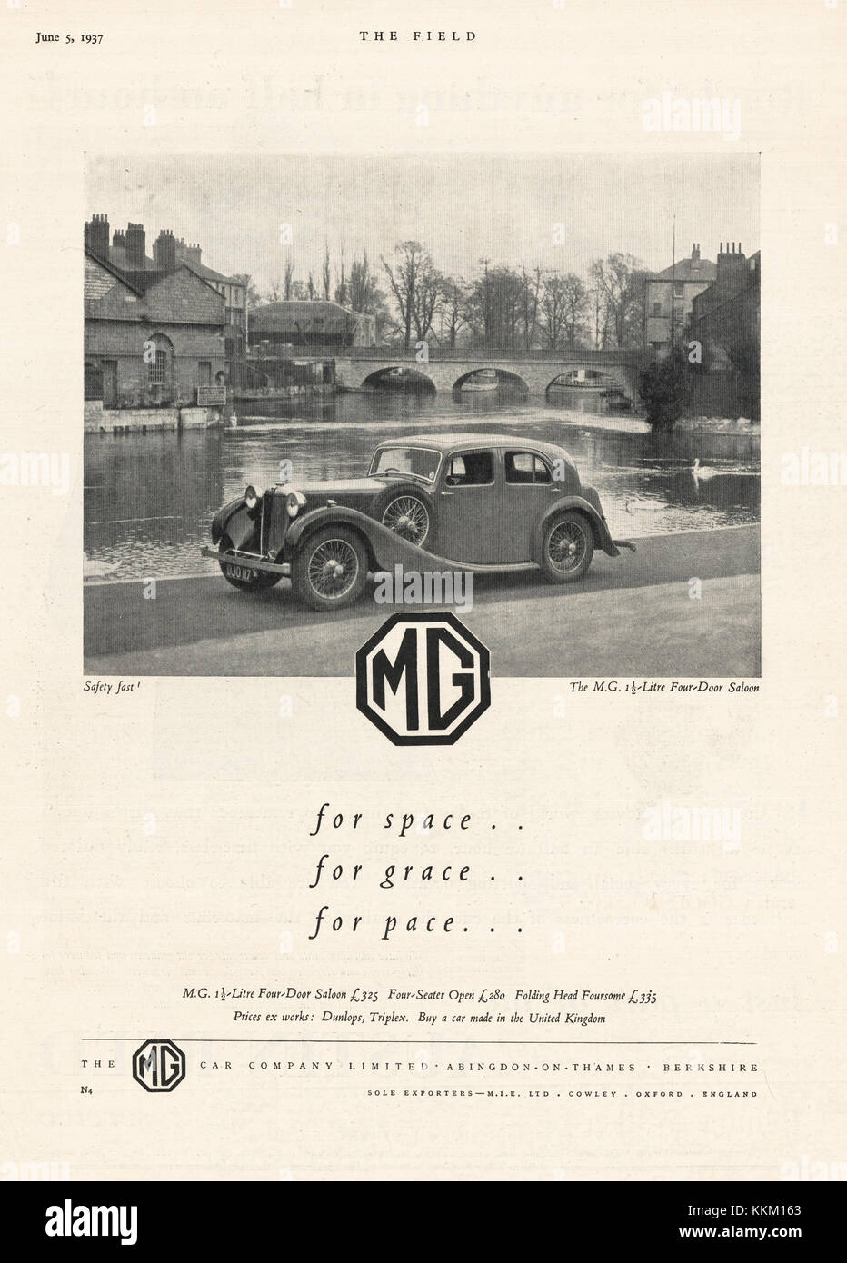 1937 UK Magazine MG Car Advert Stock Photo - Alamy