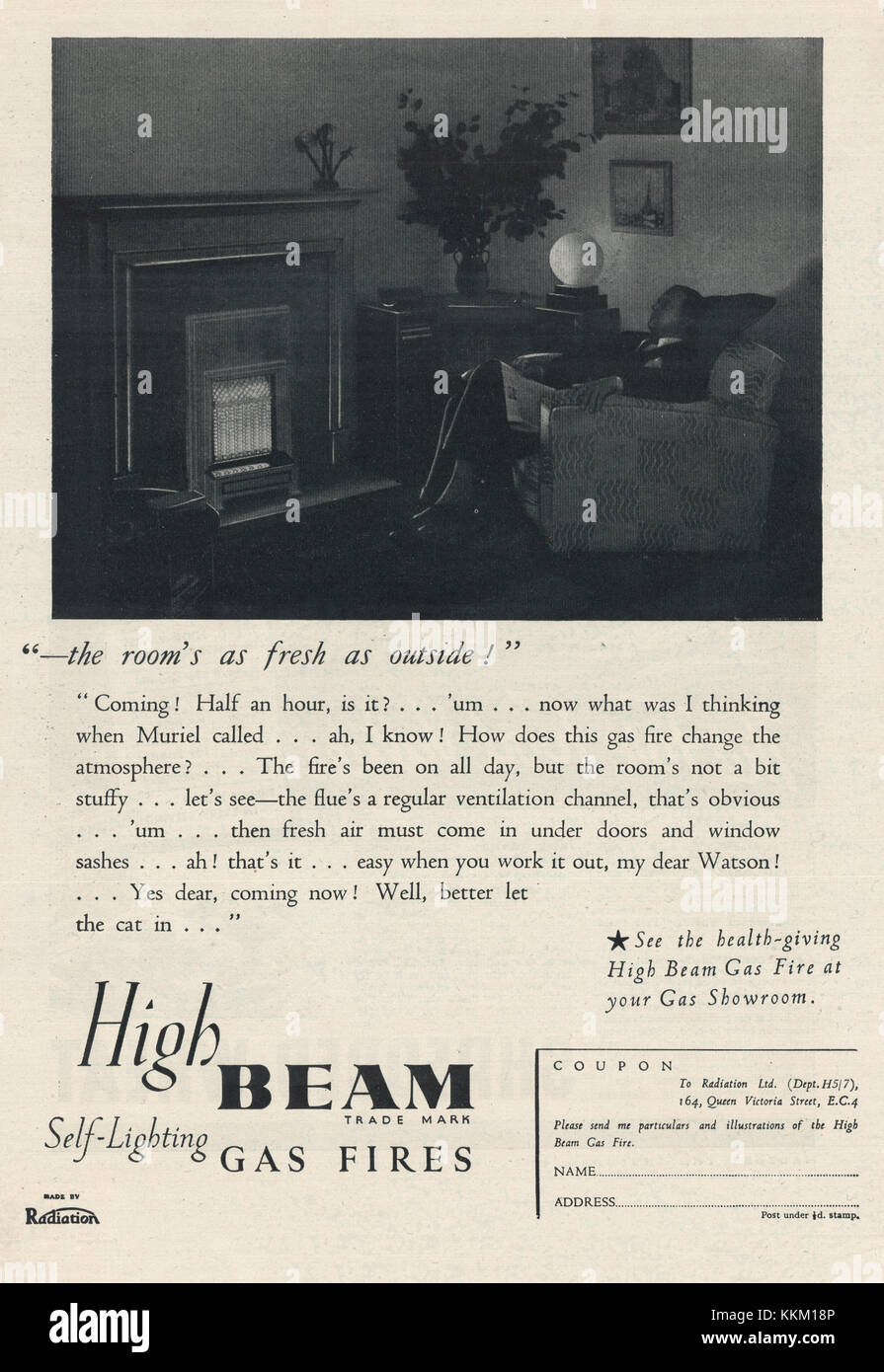 1937 UK Magazine High Beam Gas Fires Advert Stock Photo - Alamy