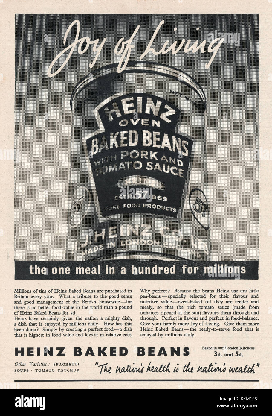 1937 UK Magazine Heinz Baked Beans Advert Stock Photo - Alamy