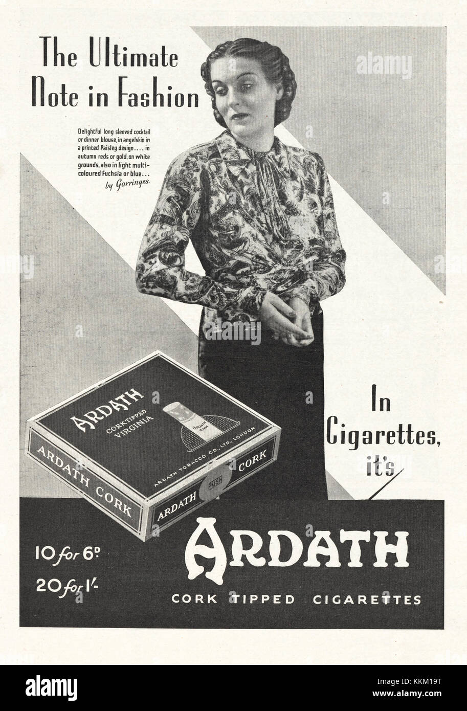 1937 UK Magazine Ardath Cigarettes Advert Stock Photo - Alamy