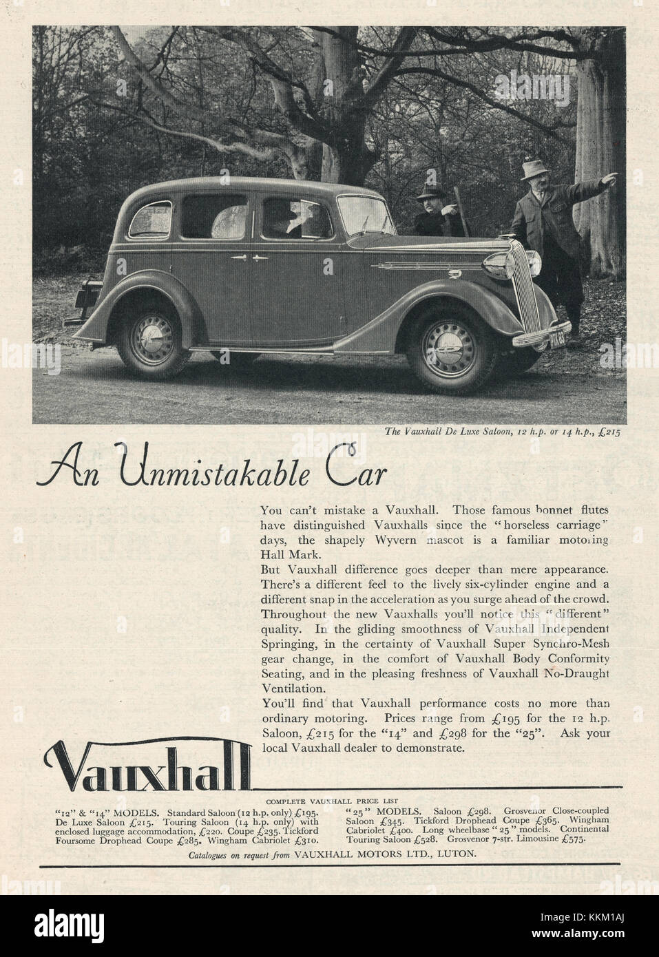 1937 UK Magazine Vauxhall Car Advert Stock Photo - Alamy