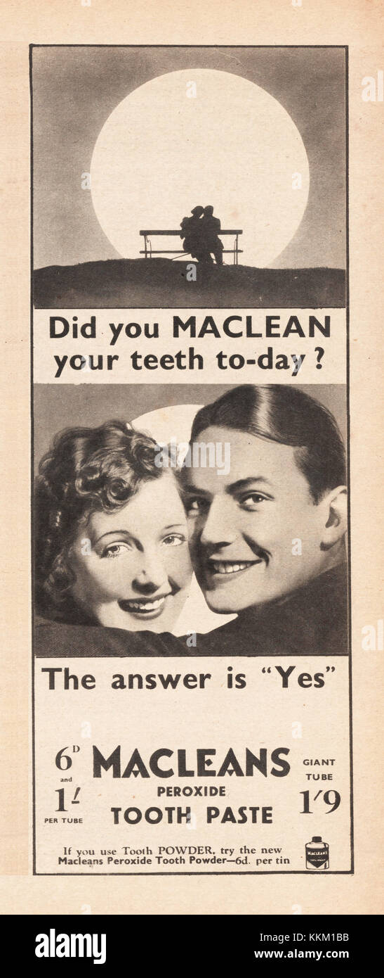 1937 UK Magazine Macleans Toothpaste Advert Stock Photo - Alamy