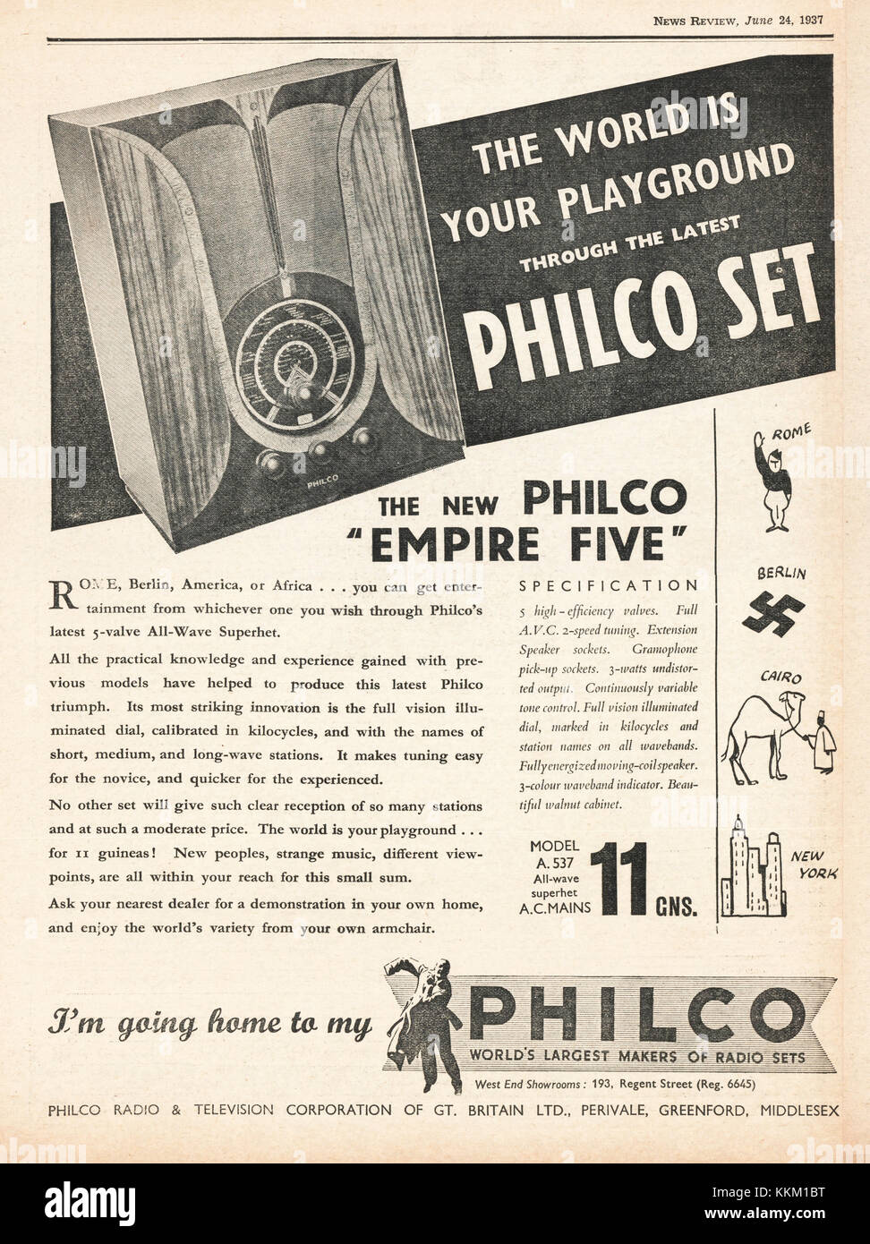 1937 UK Magazine Philco Car Radio Advert Stock Photo - Alamy