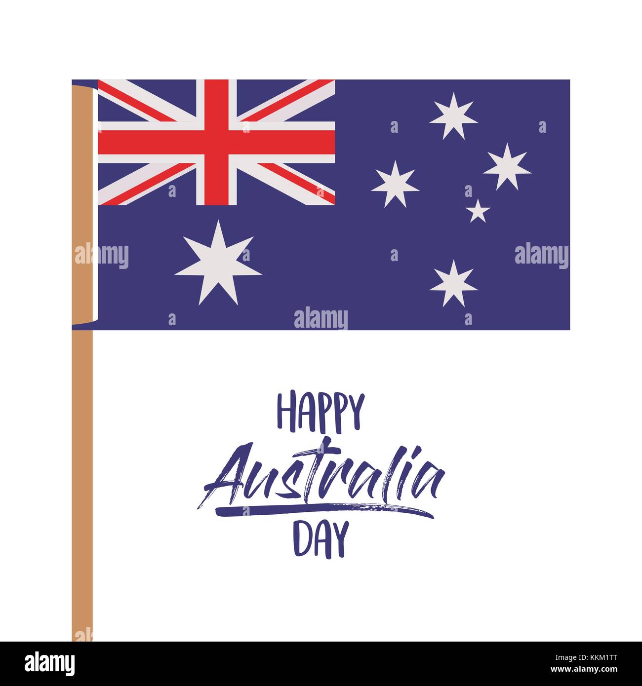 happy australia day poster with australian flag in pole over white ...