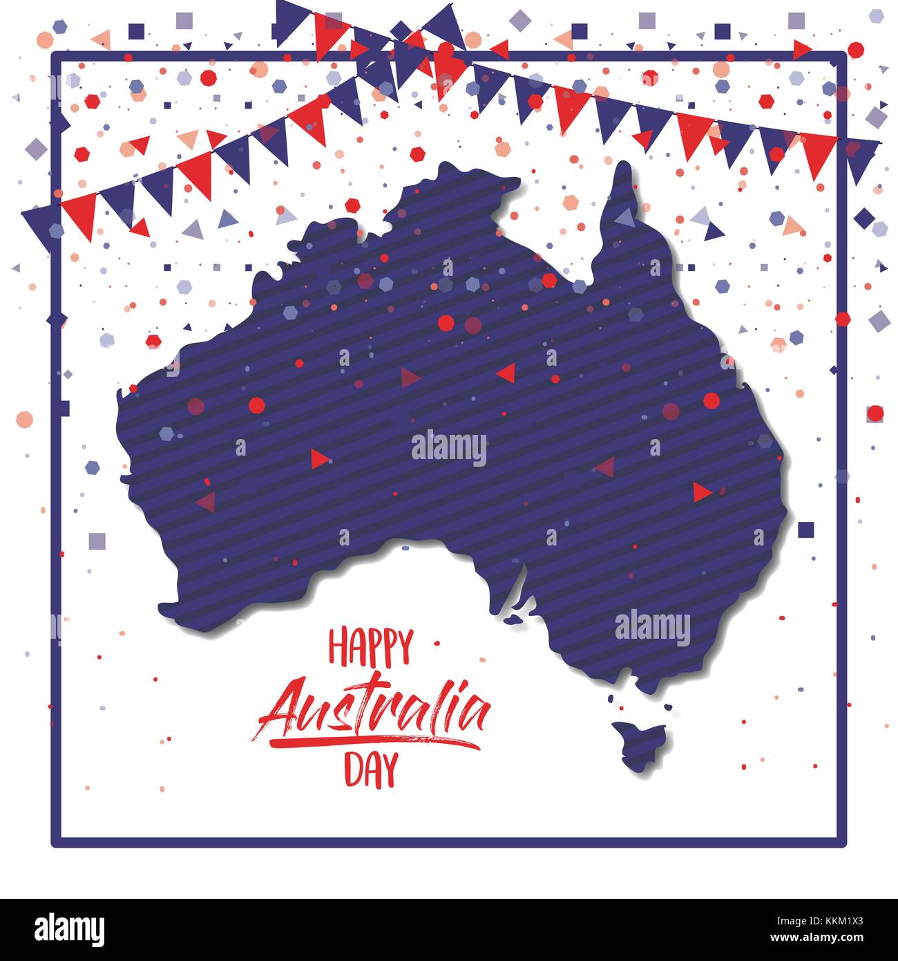 happy australia day poster with dark blue frame and australian map over ...