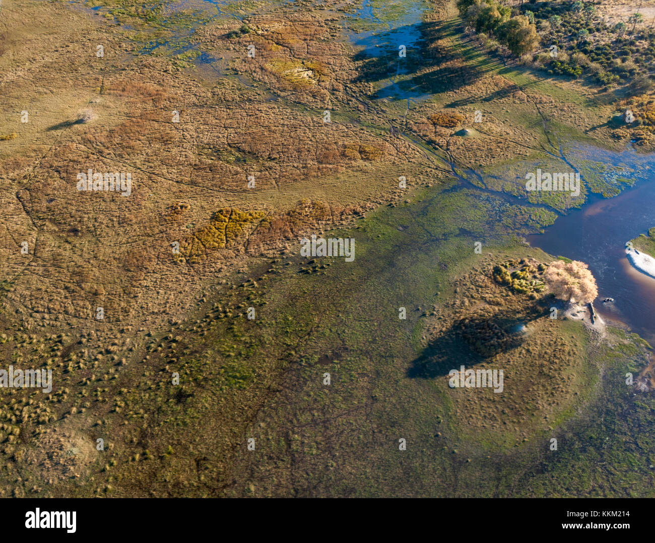 Aerial View of the Okavango delta from an airplane in Botswana, Africa ...
