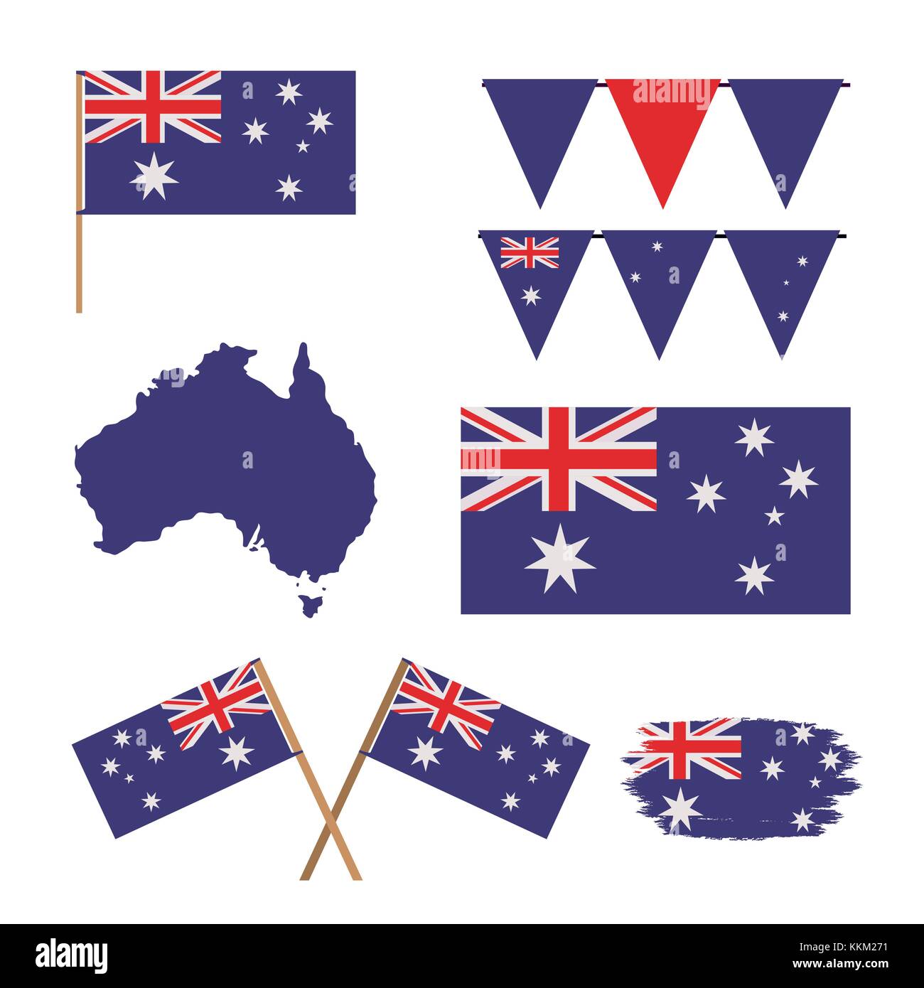 icons set of australia day with colorful australian flags maps and ...