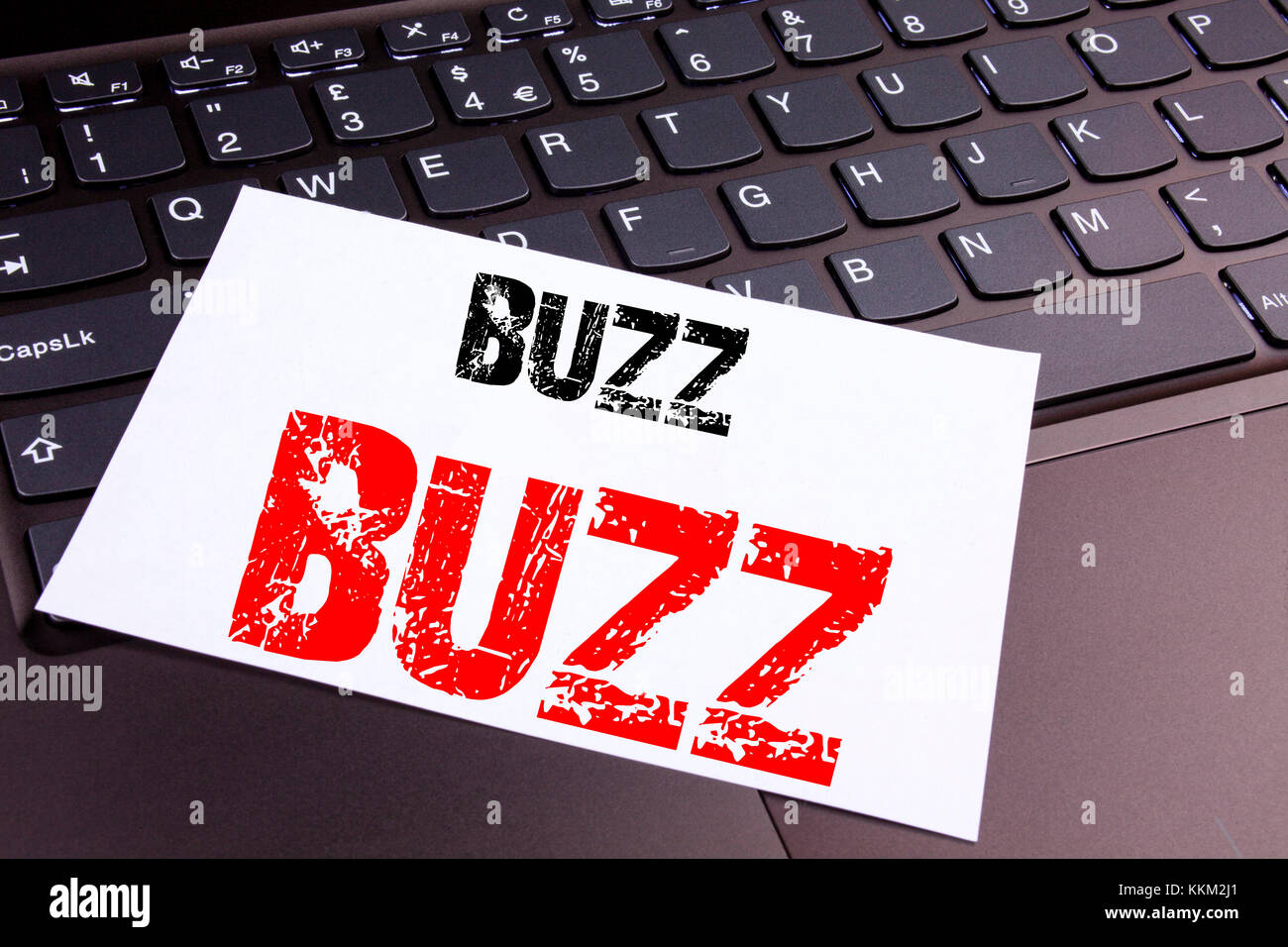 Writing Buzz text made in the office close-up on laptop computer ...