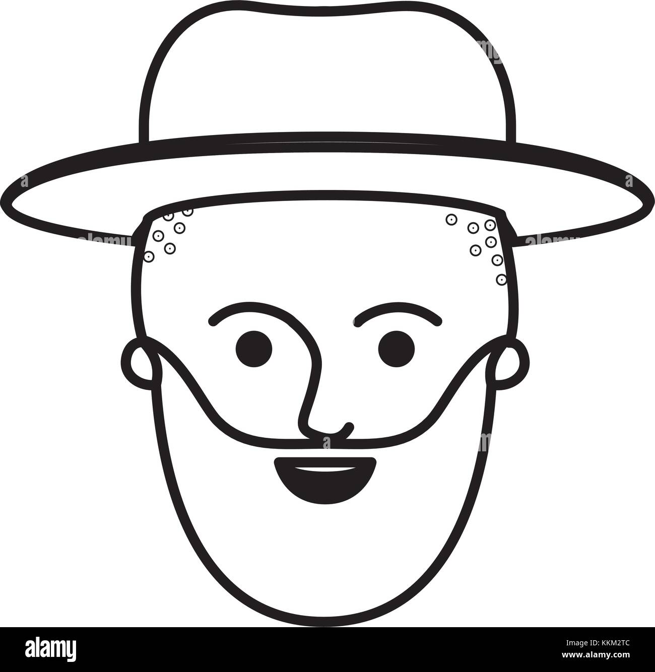 male face with hat and taper fade haircut and beard in monochrome ...