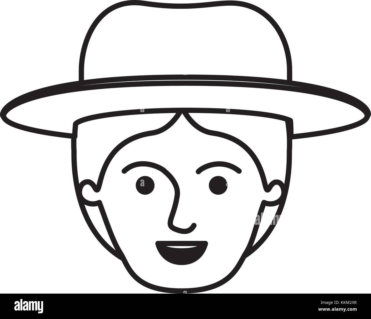 male face with hat and middle part hairstyle in monochrome silhouette ...