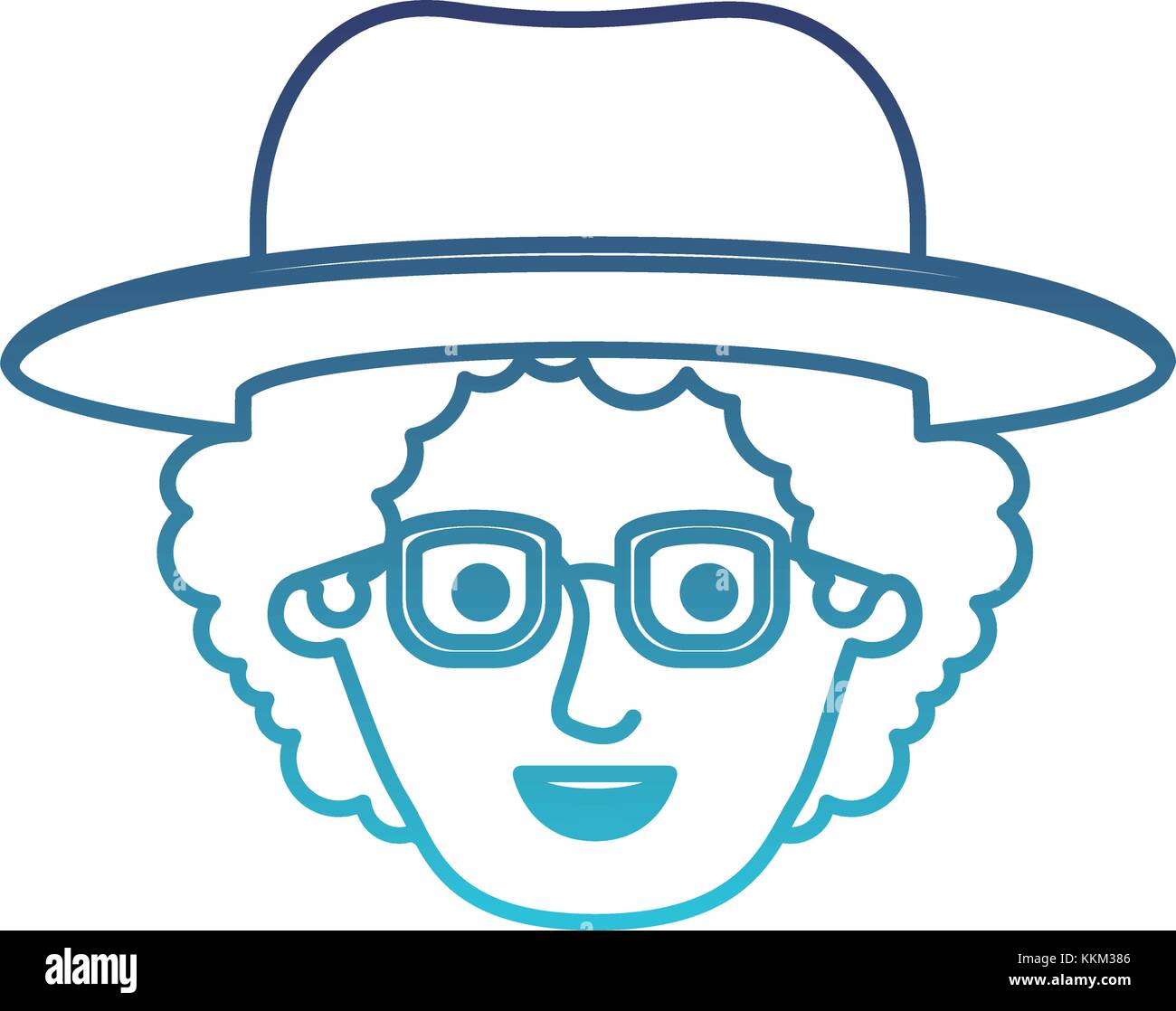 Male Face With Hat And Glasses With Curly Hair In Degraded Blue