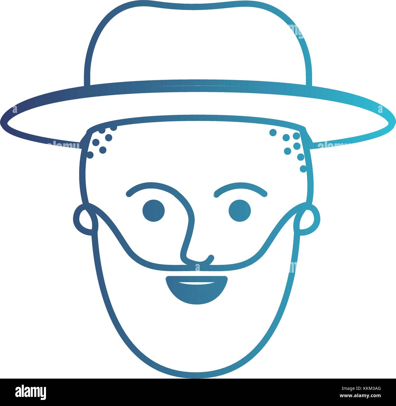 Male Face With Hat And Taper Fade Haircut And Beard In Degraded Blue