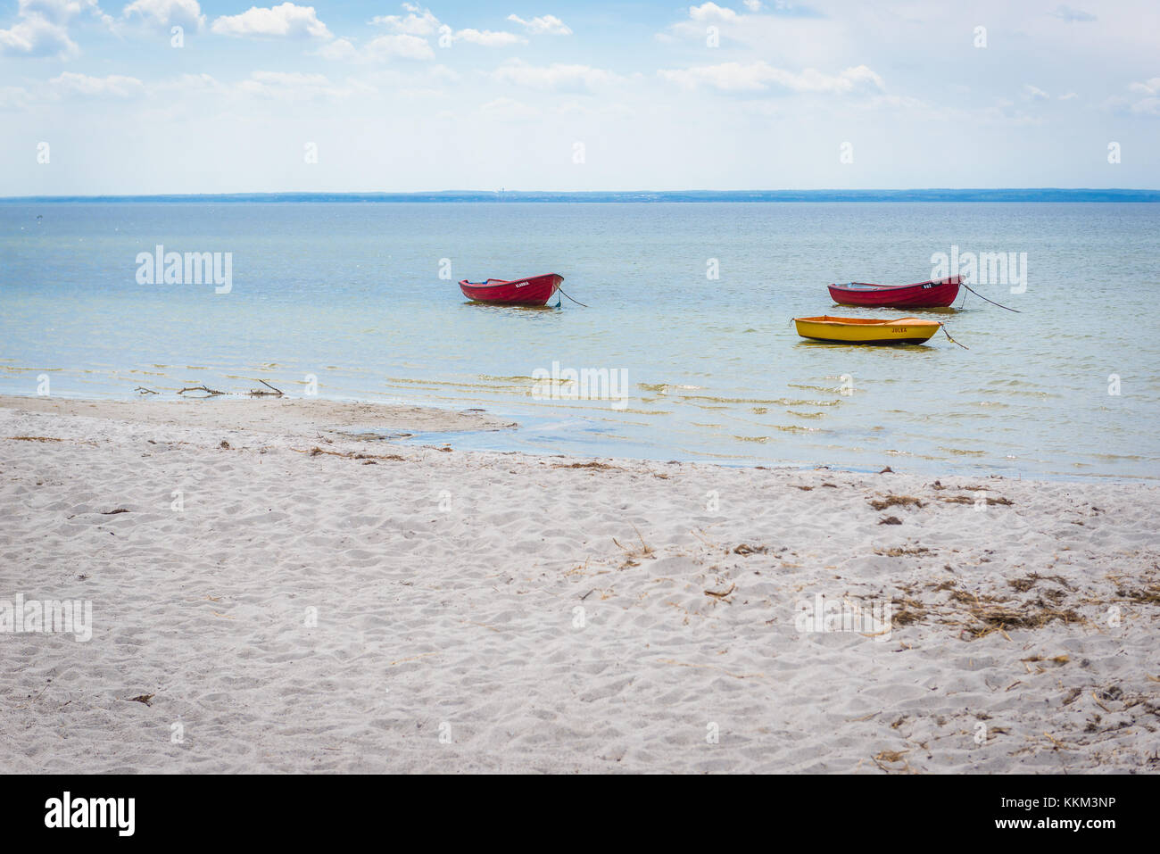 Bay of Puck beach seen from Hel Peninsula separating bay from open ...