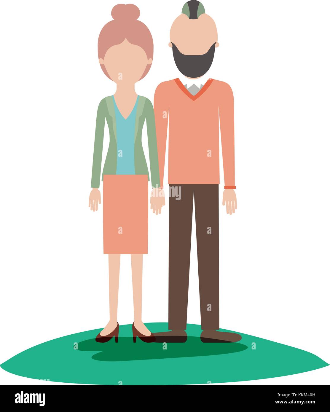 faceless couple colorful scene outdoor and her with blouse and jacket ...